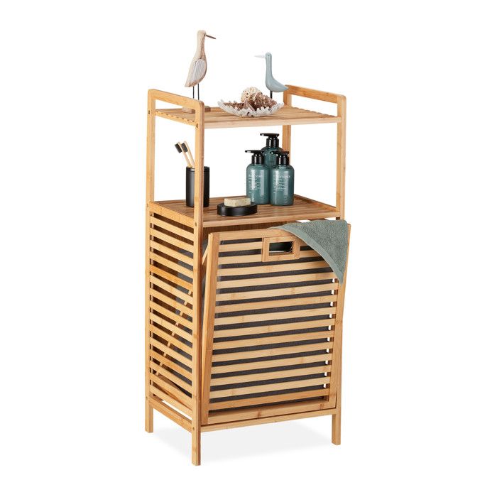 Relaxdays Meuble à linge, bac pliable, 2 surfaces de rangement, bambou ...