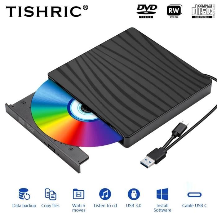 Lecteur CD DVD externe Type C-USB 3.0,lecteur DVD-CD-ROM RW,graveur ...