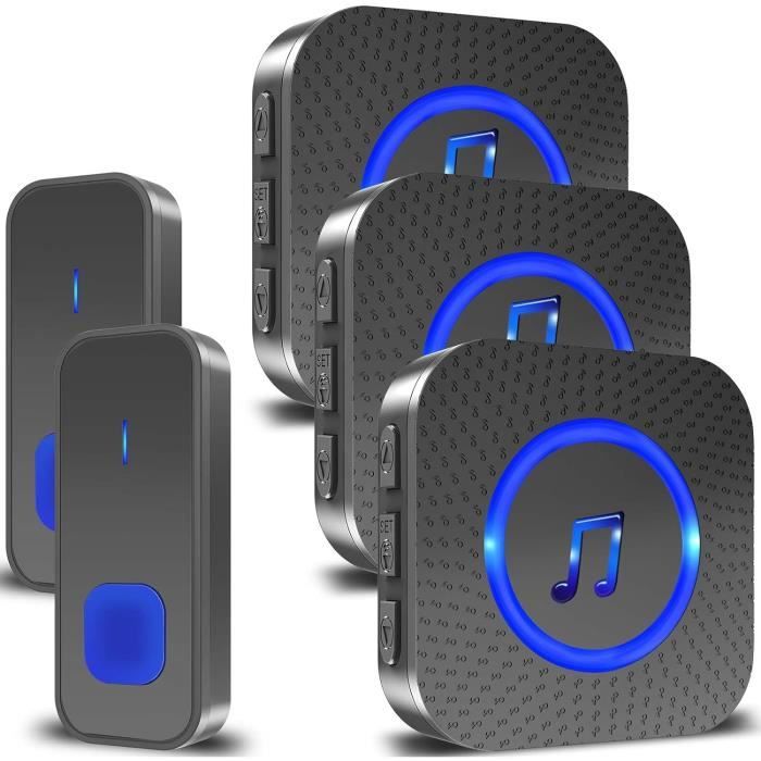 N188 Sonnette Sans Fil Étanche Ip55 À Piles Avec 3 Récepteurs ...