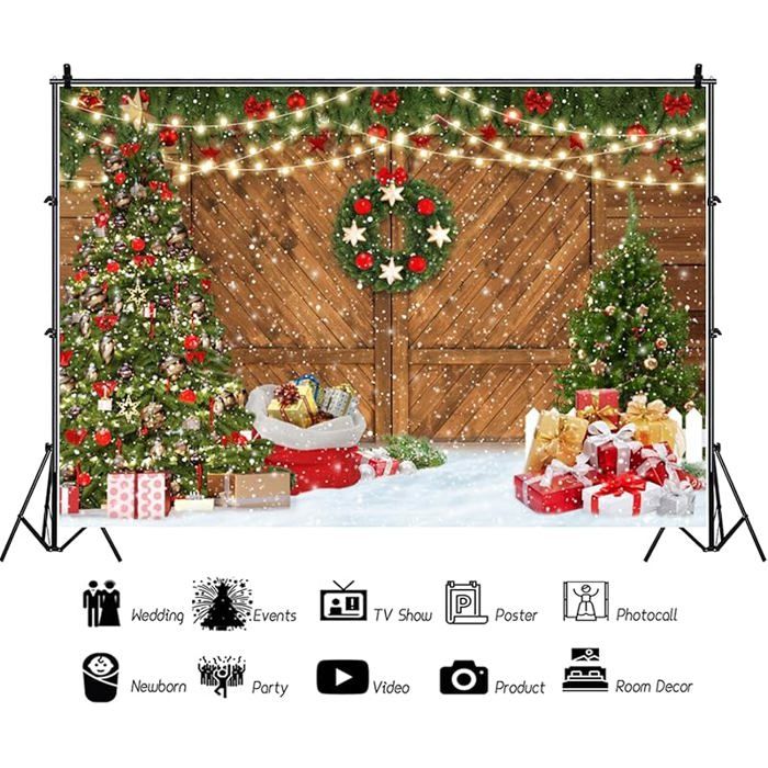 Toile de Fond de Noël 2.2x1.5m, Snowfield Arbre de Noël Cadeau Mur en ...