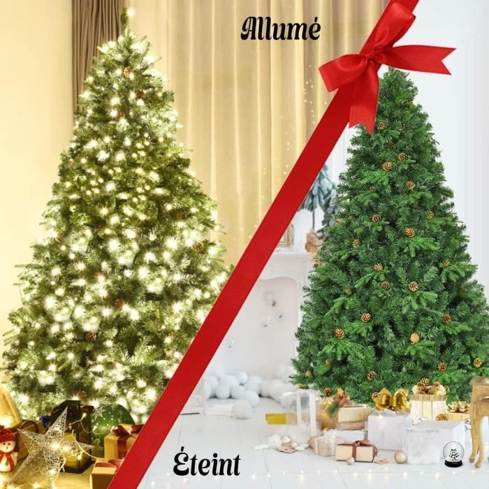 Sapin de Noël Artificiel Lumineux - RELAX4LIFE - 225CM - 1125 Feuilles ...