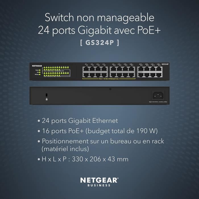 (Gs324P) Switch Ethernet Poe 24 Port Rj45 Gigabit (10-100-1000), Switch ...