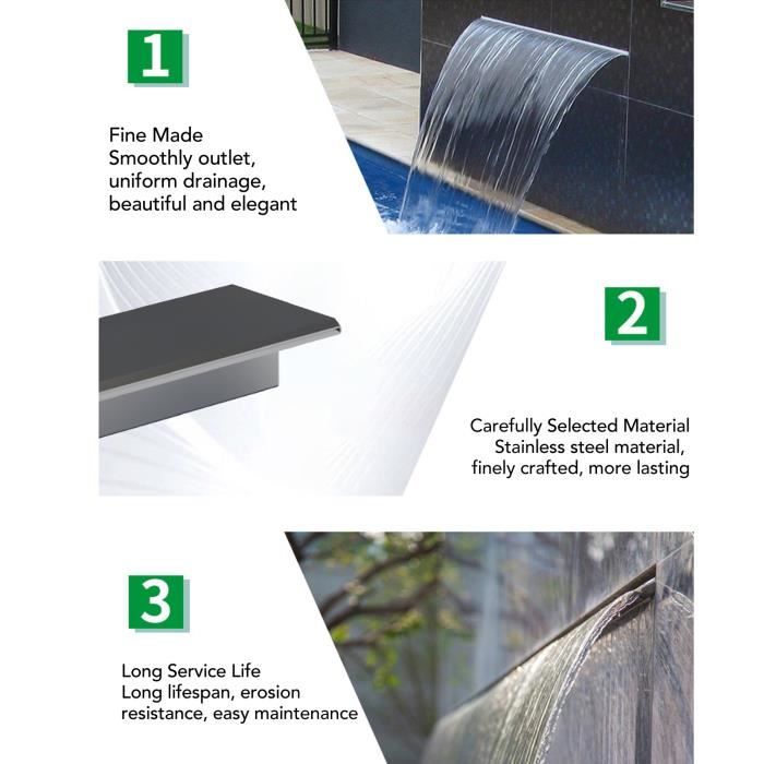 Mxzzand déversoir de rideau d'eau Sortie de cascade en acier inoxydable ...