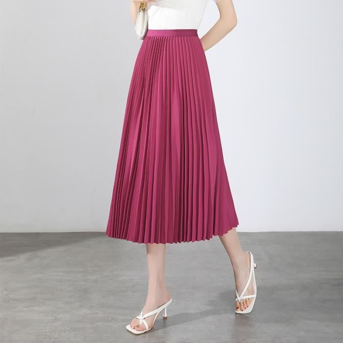 Jupes mi-longues plissées élastiques taille haute pour femmes,jupes décontractées pour femmes ...