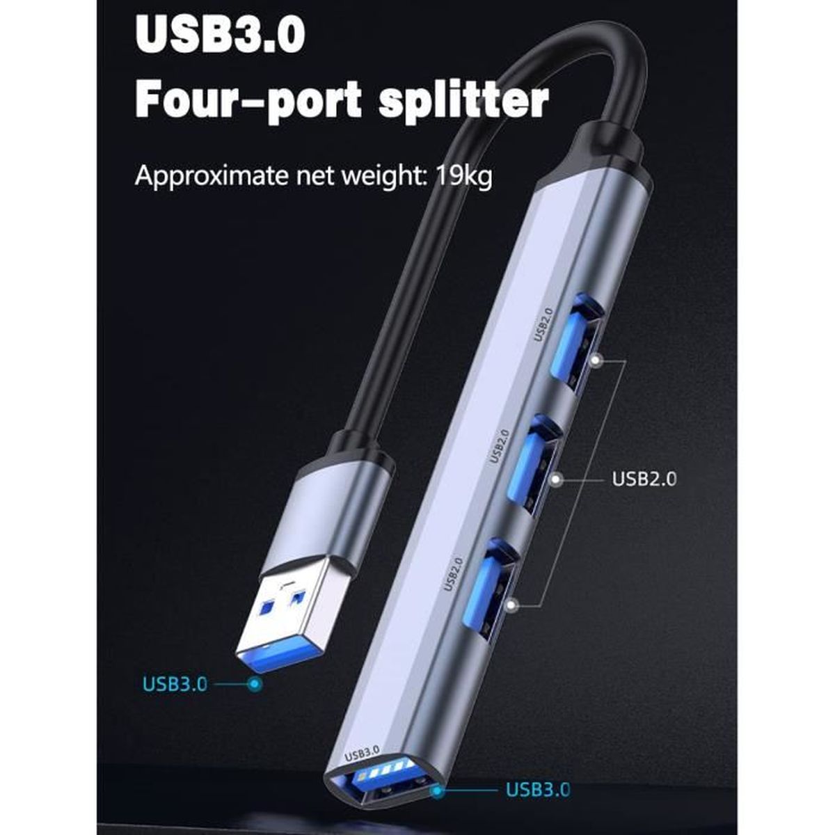 Hub USB Adaptateur multiport,USB 4 en 1 avec 1 Port USB 3.0 hubs USB 3 ...