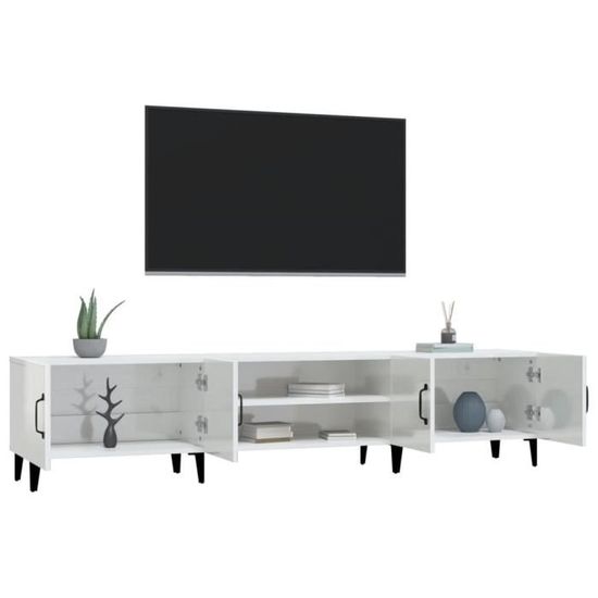 SALUTUYA - J3301 - Meuble TV blanc brillant 180x31,5x40 cm bois d ...