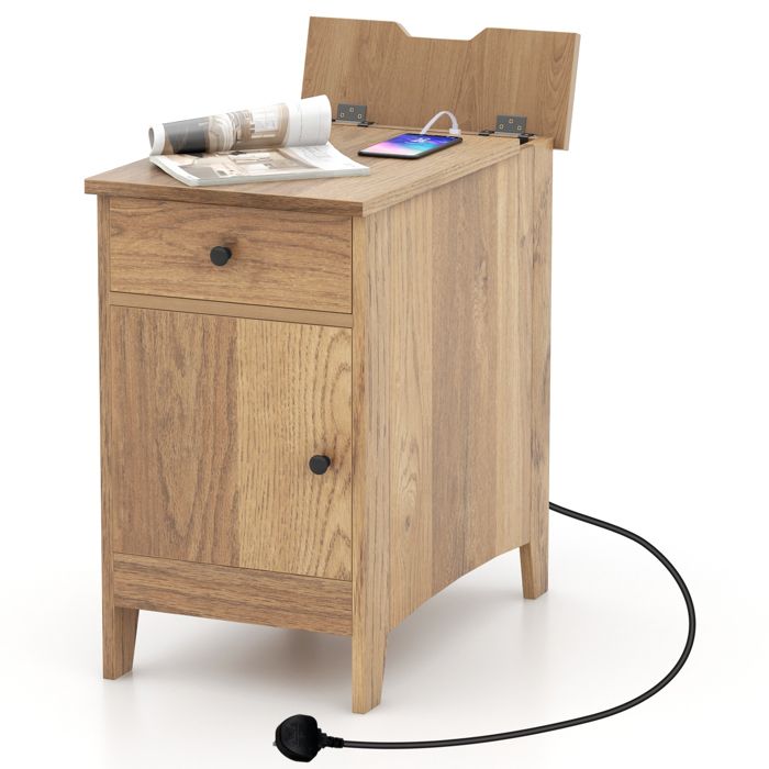 COSTWAY Table d'Appoint avec Station de Charge-Ports et Prises USB ...