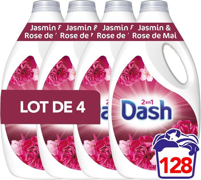 Dash 2en1 Lessive Liquide, 128 Lavages (4x32), Jasmin Et Rose De Mai ...