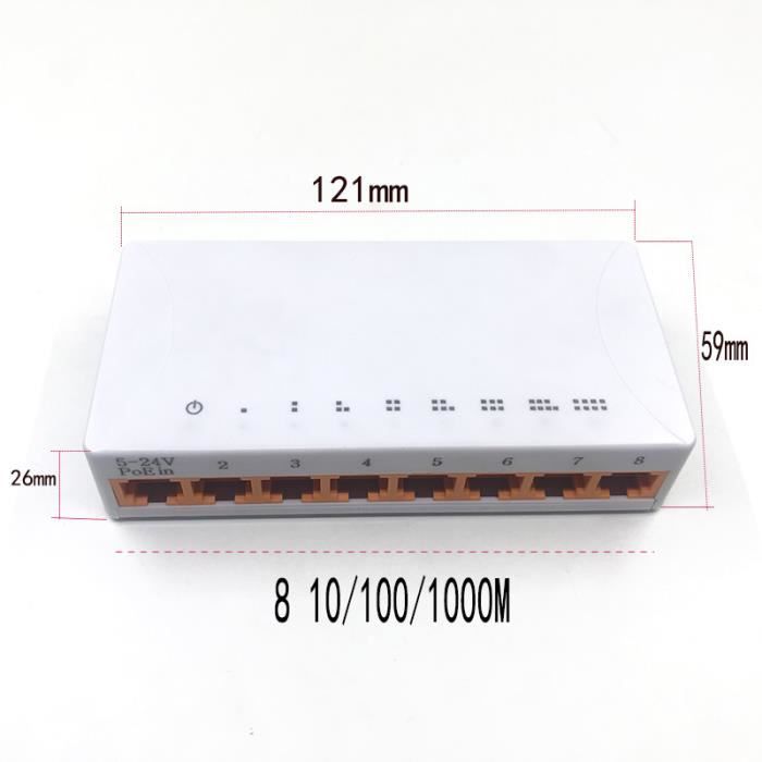 10 pièces - Commutateur Ethernet RJ45 à 8 ports, Lan Gigabit, commutateur de hub de bureau ...