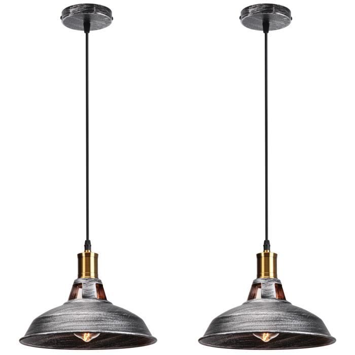 Fusion Lustre Suspension Plafonnier en Métal Argent Vintage 2Pcs ...