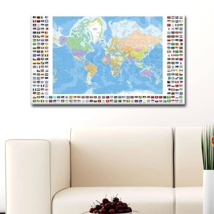 Political Modern Flags World Map IMPRIMER Sur CANVAS (Synthétique, non ...