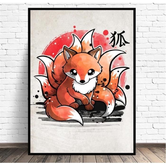 Toile Photo Mignon Renard Queues Dessin Animé Affiches Et Estampes ...