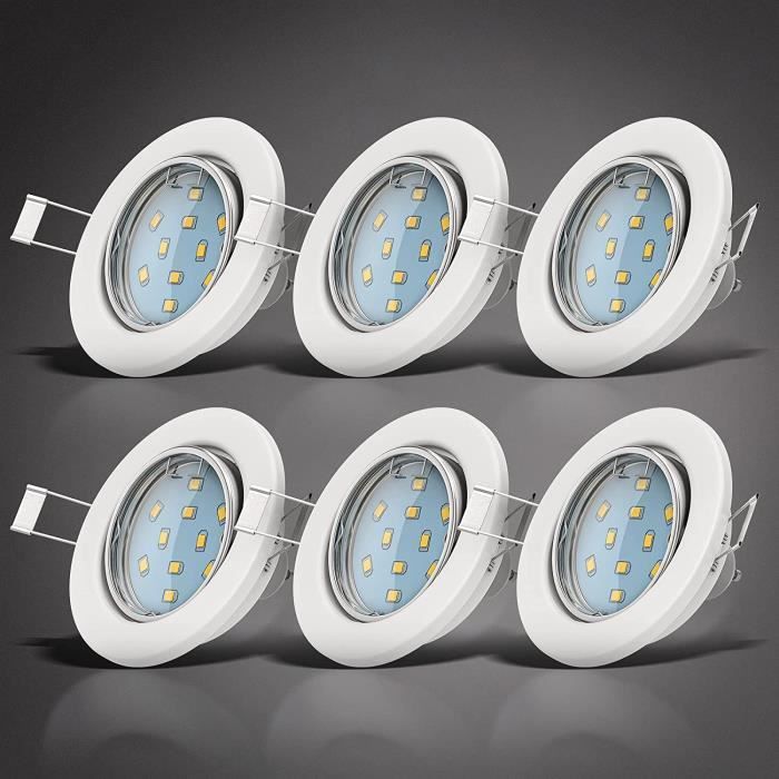 Lot De 6 Spots Led Encastrables Orientables Blancs 6 Ampoules Led Gu10