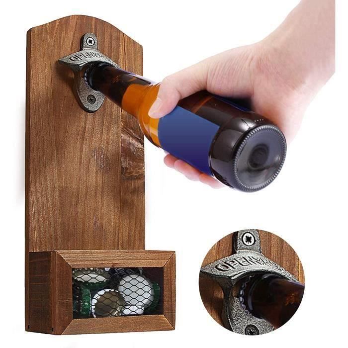 ECTEATOY Décapsuleur, Ouvre-Bouteilles en Bois, avec Cap Catcher, Style ...