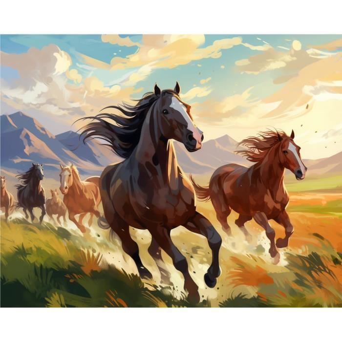 5D Diamond Painting Complet Chevaux Prairie Montagnes, Diamant Peinture ...