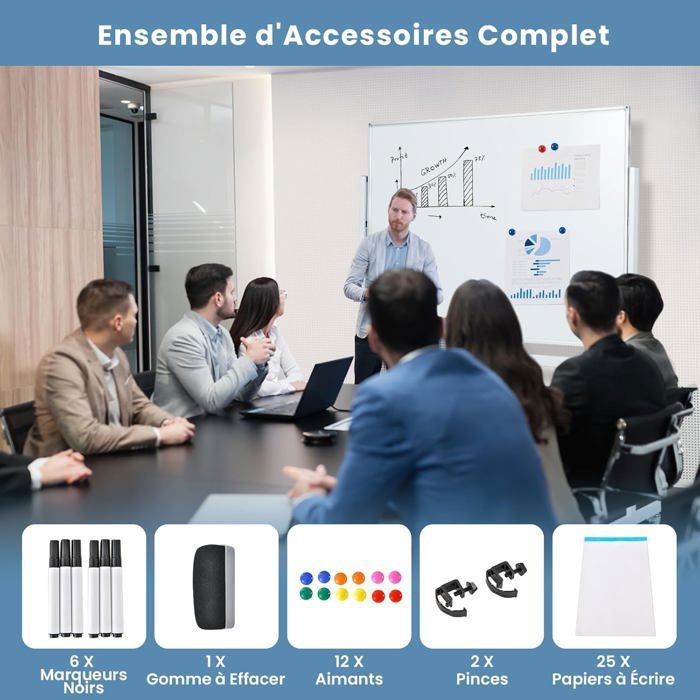 GOPLUS Tableau Blanc 90x120CM,Hauteur Réglable Double Face, Tableau ...