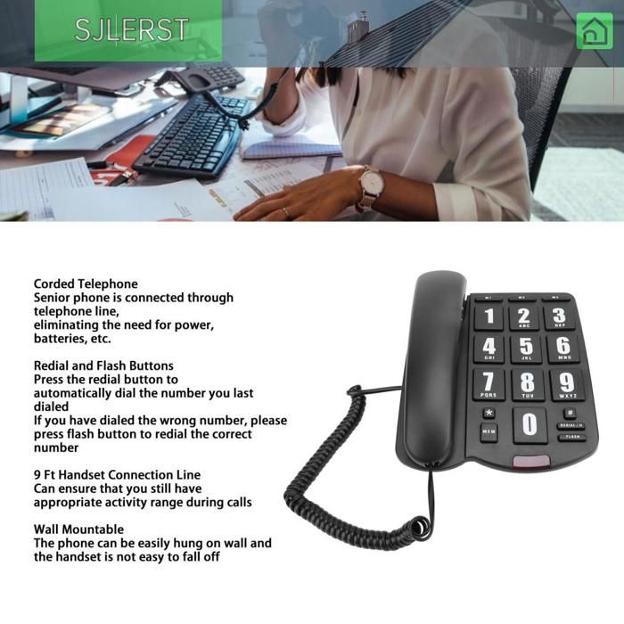 Téléphone fixe senior - Boutons extra-larges, mémoires, volume réglable ...