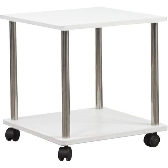 Table Basse - TRAHOO - Chariot avec 4 Roues - Bois MDF Blanc - Design ...