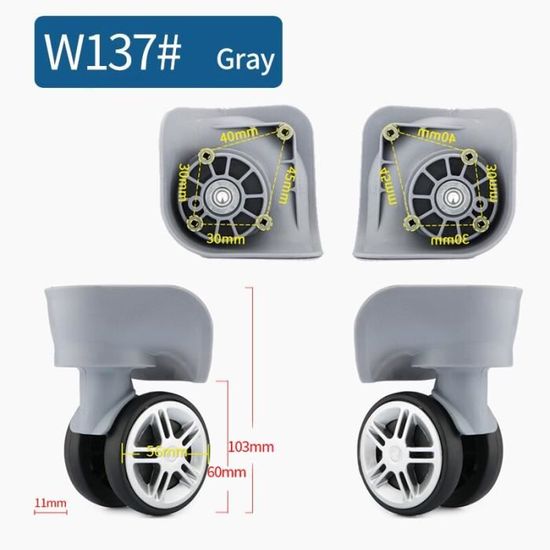 W137(2Wheels)Gray -Valise Valise Roulettes Remplacement Trolley Roue ...
