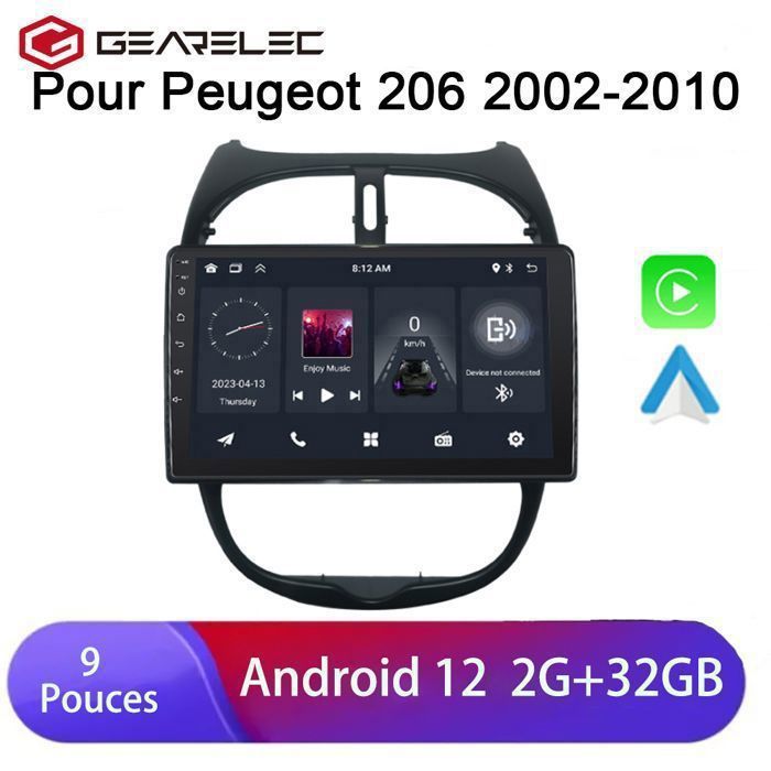 GEARELEC Autoradio pour Peugeot 206 2002-2010 Android 12 avec 9 pouces ...