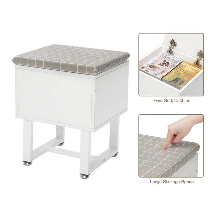 Tabouret de Coiffeuse de maquillage en bois chaise avec coussin pour ...