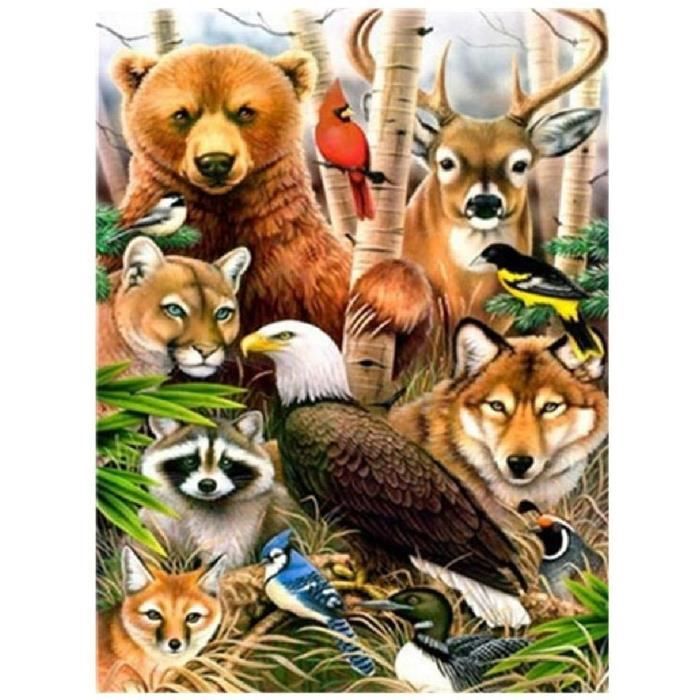 Puzzle Jigsaw Animal Ours Cerf Aigle Loup Renard Peinture De Décoration ...