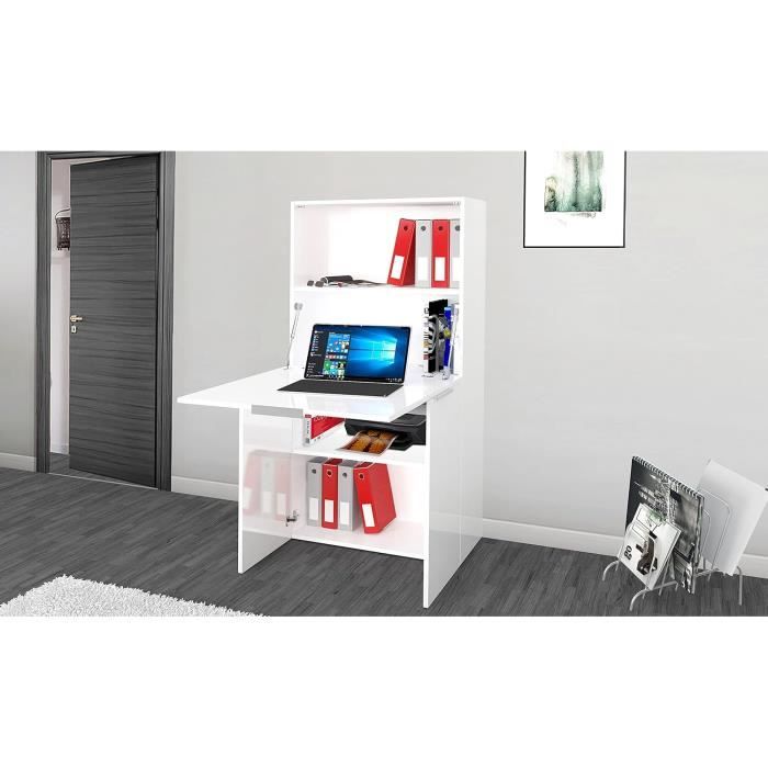 Bureau avec plateau caché, Made in Italy, Armoire avec étagères et plan ...