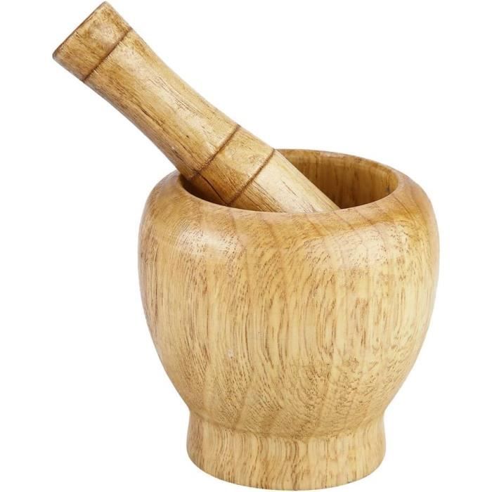 Cuisine main manuel bois ail gingembre épices mortier pilon ensemble ...