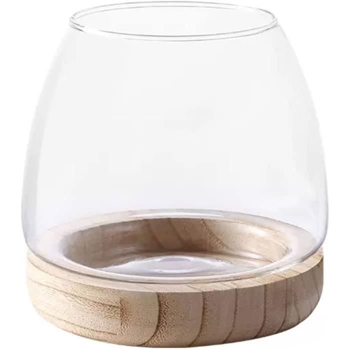 Petit aquarium rond en verre transparent avec support en bois, centre ...