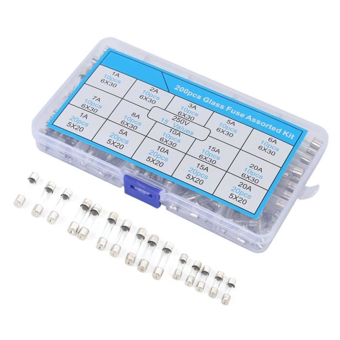 Fdit tube à fusible 200 pièces fusible tube en verre de sécurité 1-20A ...