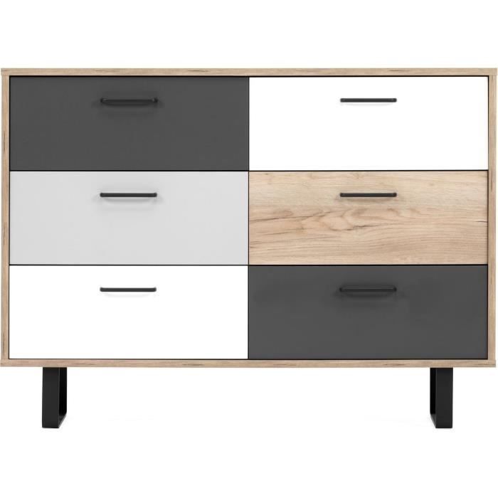 Commode 6 tiroirs multicolore gris et chêne 120 cm - Bari - Cdiscount ...