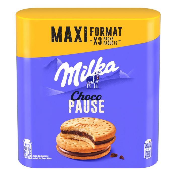 Milka - 3 Paquets de Milka Choco Pause - Biscuits Fourrés au Chocolat ...