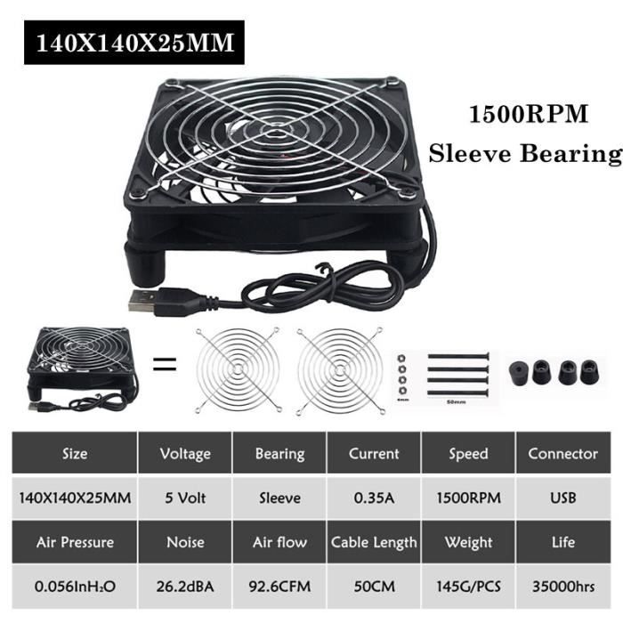 Ventilation,Gsie time-Ventilateur sans fil pour boîtier TV 5V USB 80mm ...