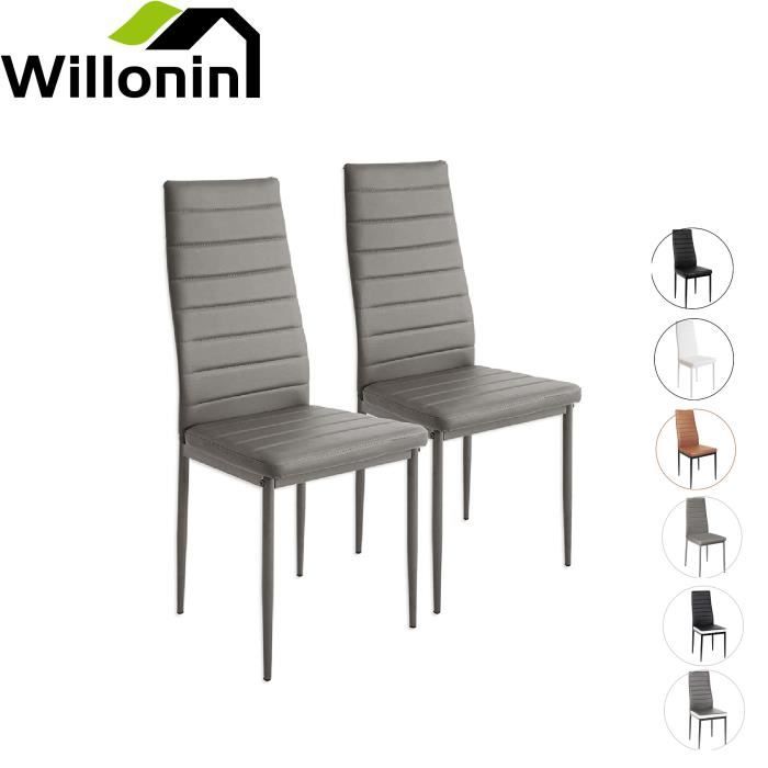 WILLONIN® ENSEMBLE DE 2 CHAISE DE SALLE A MANGER, DOSSIER ERGONOMIQUE, SIEGE GRIS EN CUIR PU ET ...