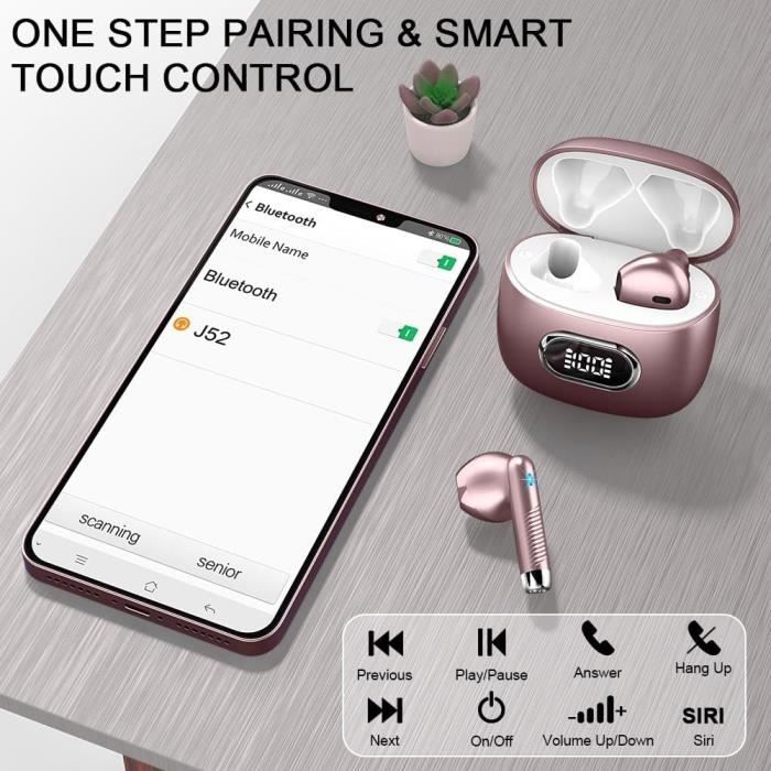 Ecouteurs Bluetooth Sans Fil, 2024 Écouteurs Bluetooth 5.3 Avec 4 Enc Réduction De Bruit Mic 42H ...