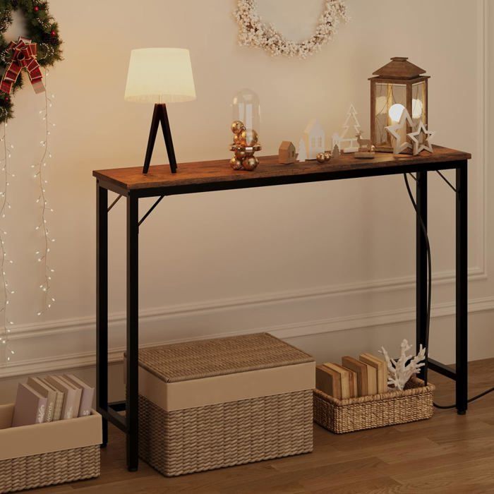 Table console étroite avec prise et port USB, Table d'appoint- 100 x 23 ...