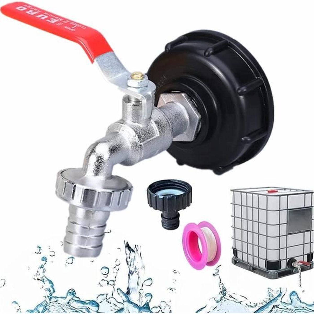 IBC Robinet Cuve 1000L,Robinet de Tuyau d'arrosage 3/4" pour Réservoir ...