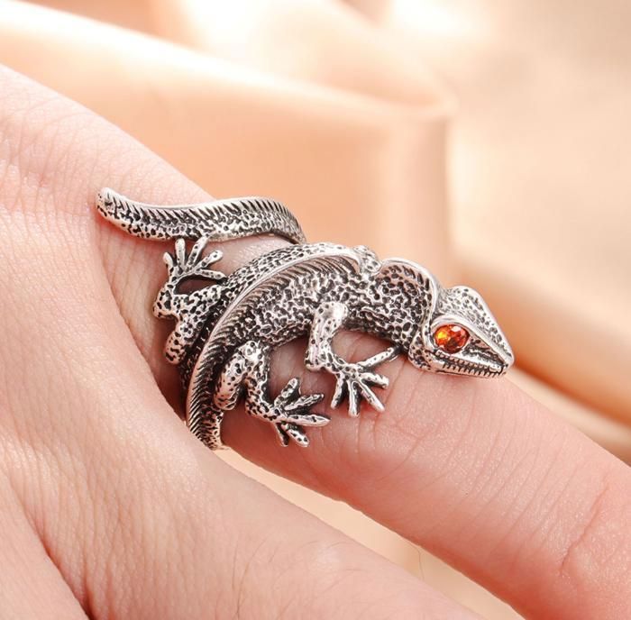 Boho Lizard Ring Finger Silver 3D Lizard,Open Knuckle Vintage Gecko ...