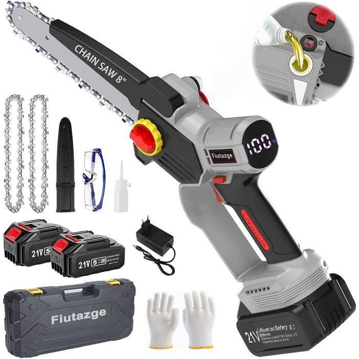 8 Inch Battery Chainsaw, Mini Electric Chainsaw with 2 Batteries and ...