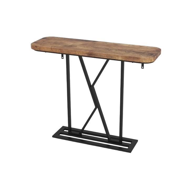Table Console Étroite 100cm Bois Rustique et Métal Noir Style ...