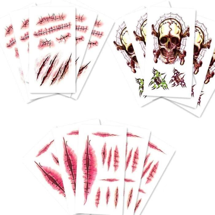 TATOUAGES 15 PCS Zombie Scar Tatouages Temporaires Faux Scab Blood Pour ...