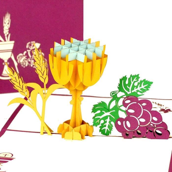 Carte pop-up 3D pour communion « calice & raisins » – Carte de ...