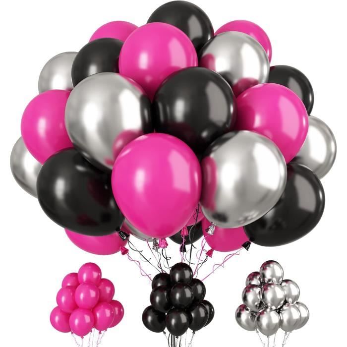 Ballons Rose Vif Et Noir, 30 Pièces 12 Pouces Ballons En Latex Rose Vif ...