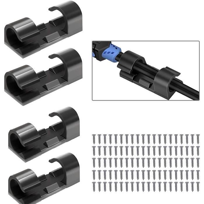 100 Noir Clips pour Cable avec à Vis, Fixation Cable, Câbles Fixation ...