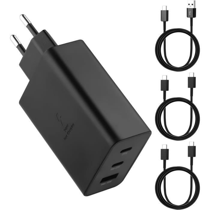 3-Ports Chargeur Rapide Usb C 65W Multiple Avec Pd Et Qc3.0, Prise Type ...