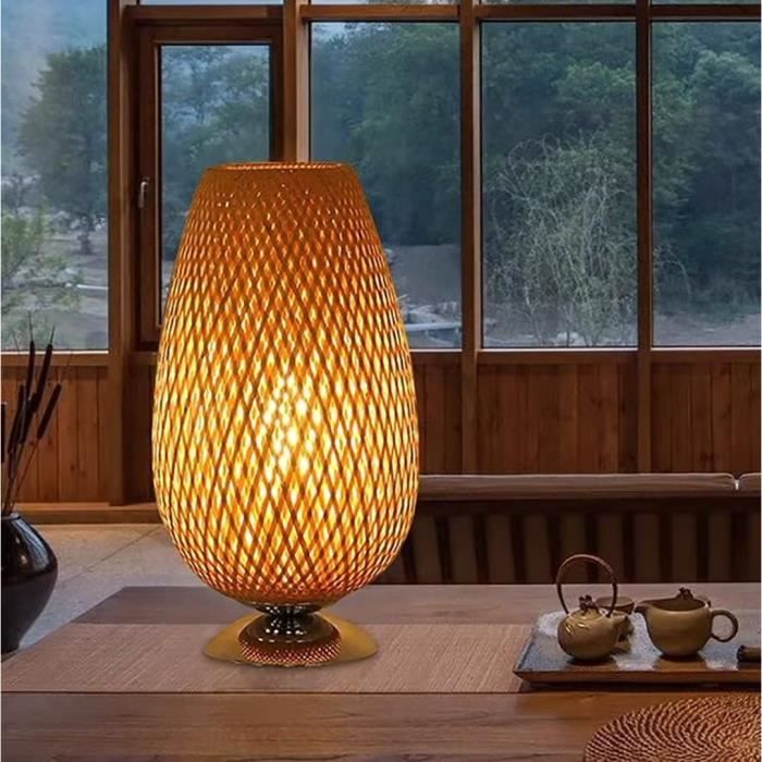 Bambou Tissé Lampe De Table Ambiance Zen Lampe De Bureau Lanterne Lampe ...