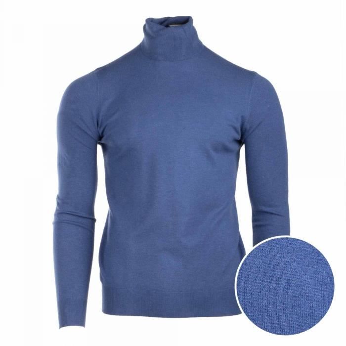 Pull col roule coudiere 30% cachemire 846 Homme REAL CASHMERE Bleu ...