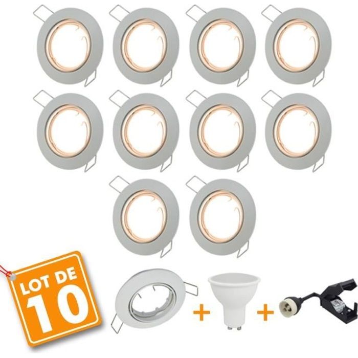 Lot De 10 Spot Led Encastrable Complet Orientable Avec Ampoule Gu10