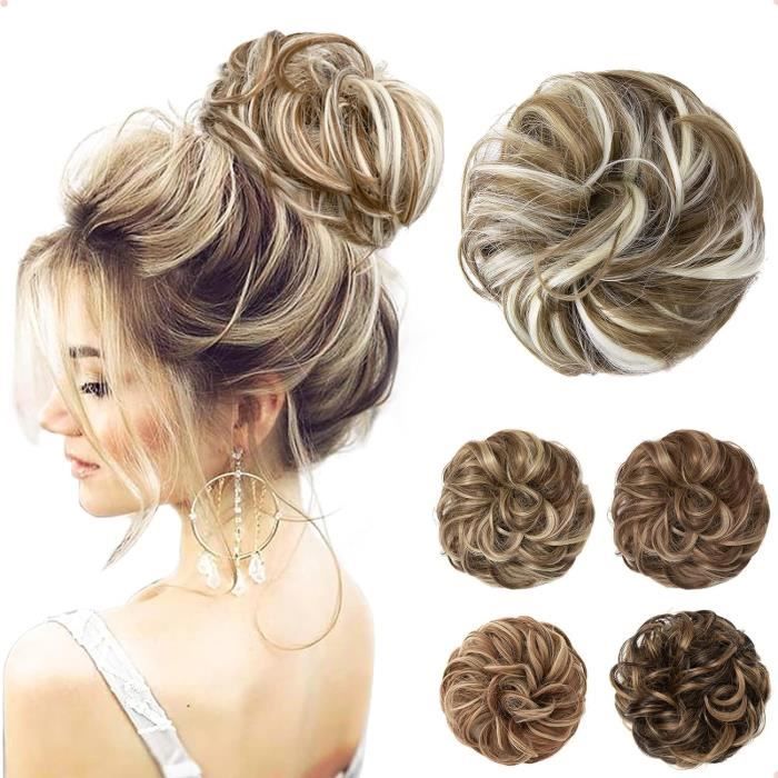 Chignon Postiche Cheveux Grande Postiches Bouclés Ondulés Chouchou Cheveux Naturel Faux Chignon ...
