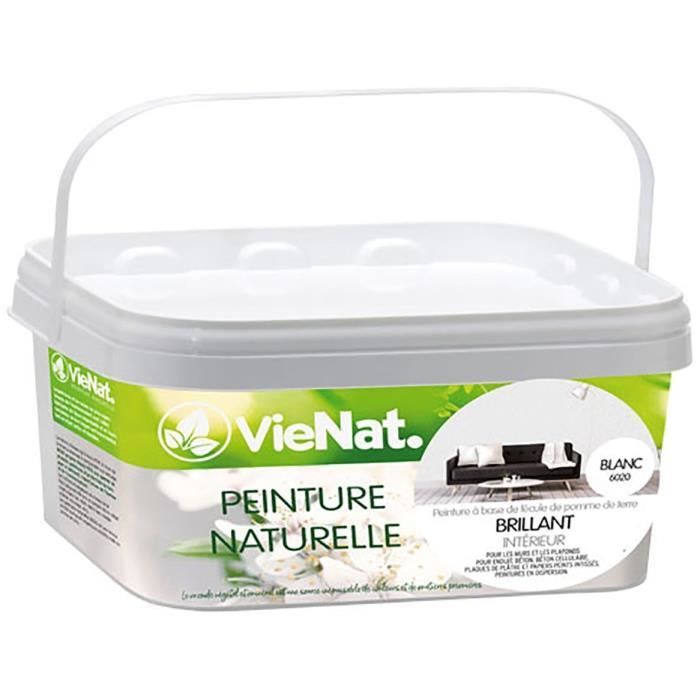 VIENAT Peinture naturelle mur et plafonds satin brillant - 2,5 L - Blanc - Cdiscount Bricolage